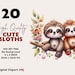 Cute Sloth Clipart, Printable Dancing Sloth PNG, Adorable Sloth With ...