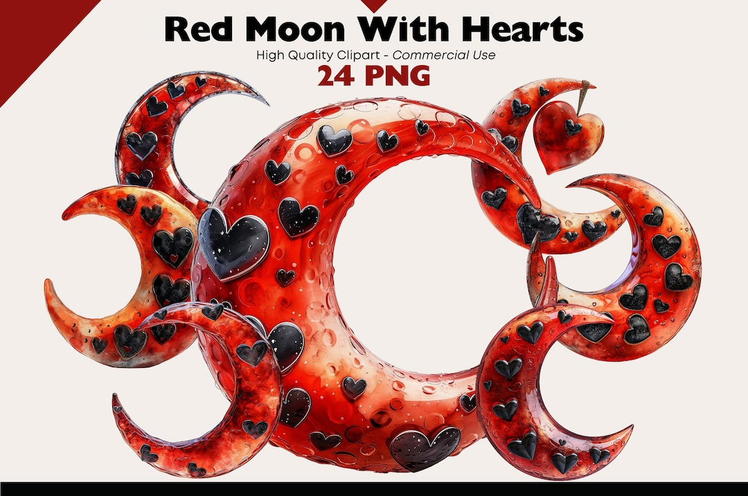 Fantasy Red Moon Clipart Bundle, Gothic Celestial Moon PNG, Love Moon ...
