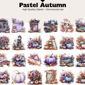 Pastel Autumn PNG Clipart Big Bundle Watercolor Pastel Halloween PNG ...