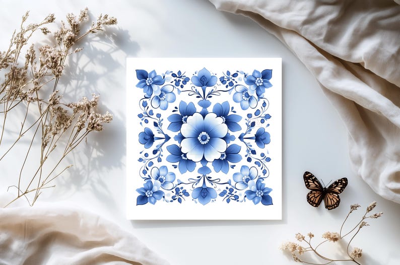 Blue Floral Tiles Clipart, Delft Blue Tile Patterns, Blue Flower Tile ...