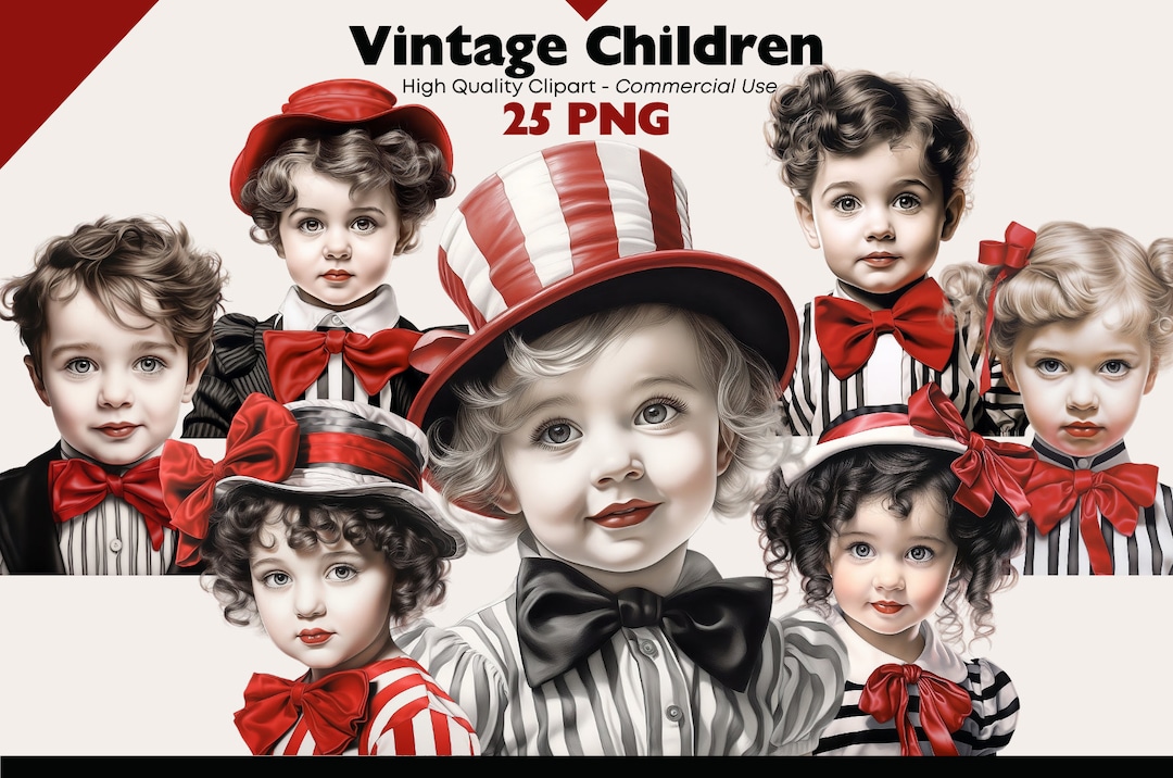 Vintage Kids Clipart, Vintage Watercolor Children PNG, Retro Kids ...