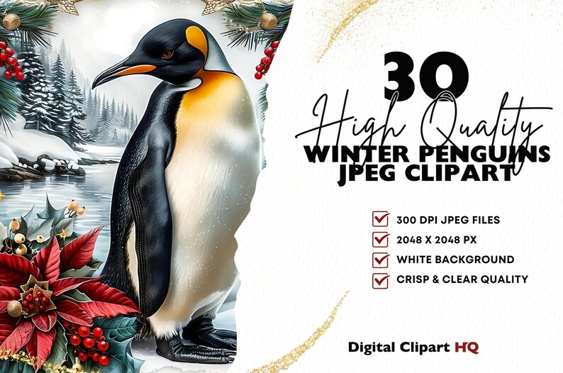 Winter Penguins JPEG Clipart Watercolor Arctic Scene Christmas Wildlife ...