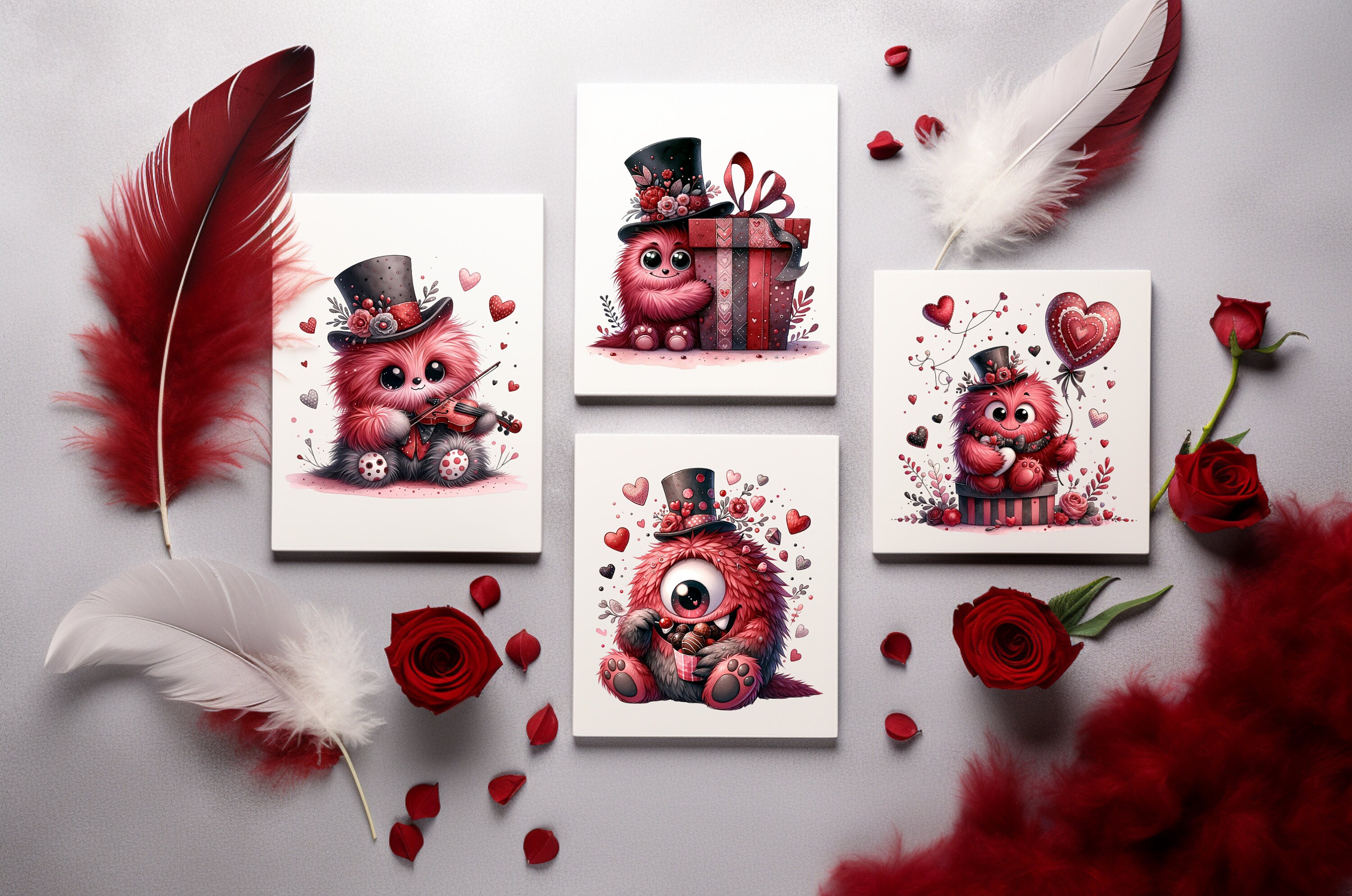 Love Monsters Clipart Bundle Cute Valentines Day Watercolor Graphics ...