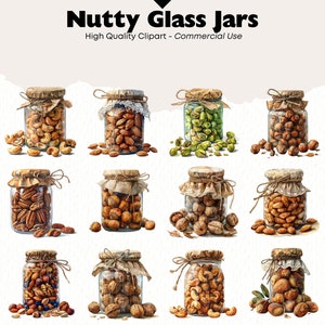 Mixed Nuts Clipart Bundle, Glass Jar Watercolor, Healthy Snacks ...