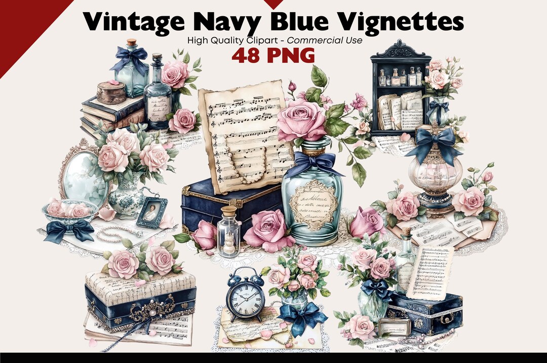 Vintage Blue Vignettes PNG Clipart Commercial Use Shabby Chic Graphics ...