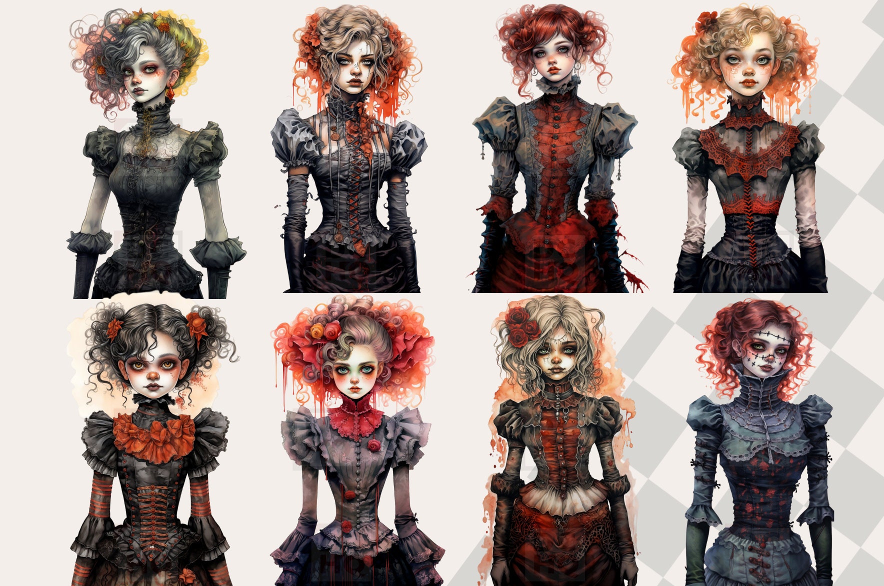 Gothic Zombie Girls Clipart Bundle Halloween Goth Watercolor - Etsy