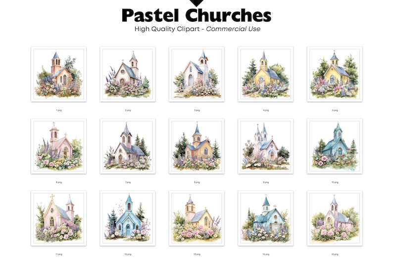 Pastel Churches Clipart PNG JPEG, Floral Christian Church Illustrations ...