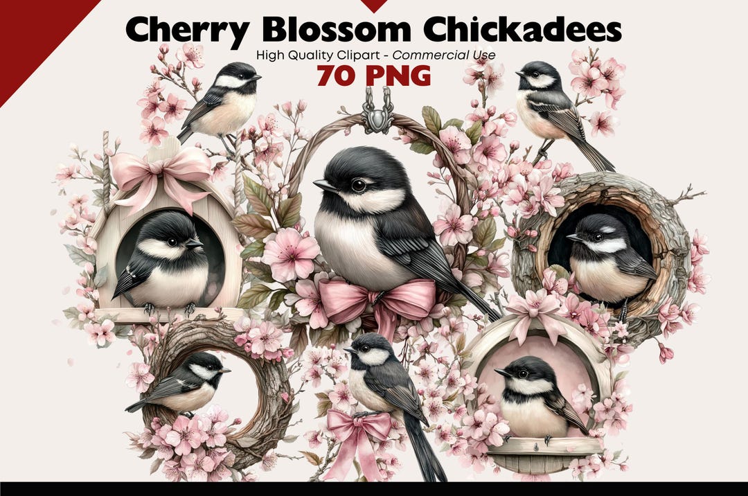 Cherry Blossom Chickadees Clipart – 70 Romantic Spring Bird Pngs for ...