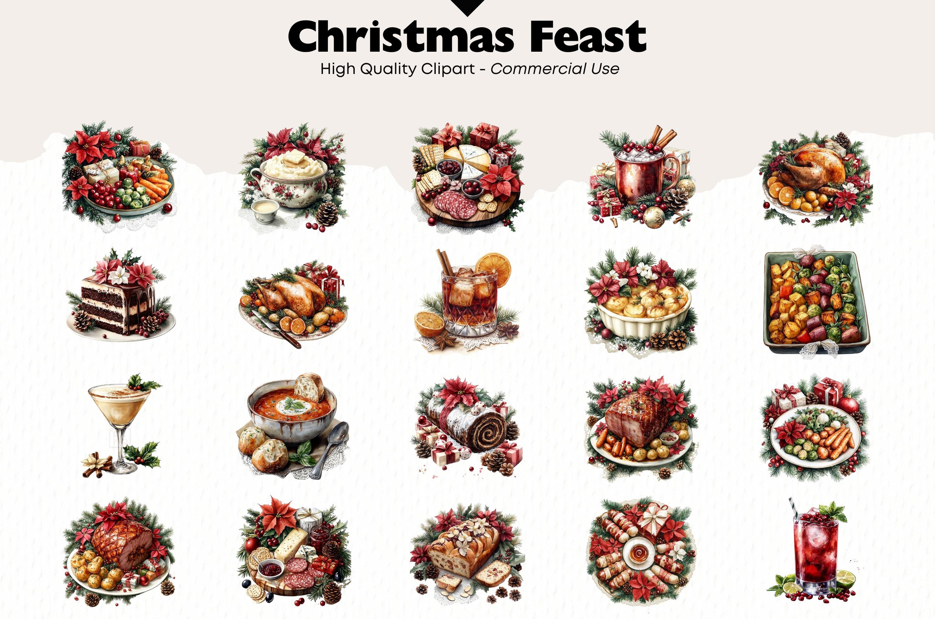 50 Christmas Feast Clipart Bundle Festive Christmas Dinner Graphics ...