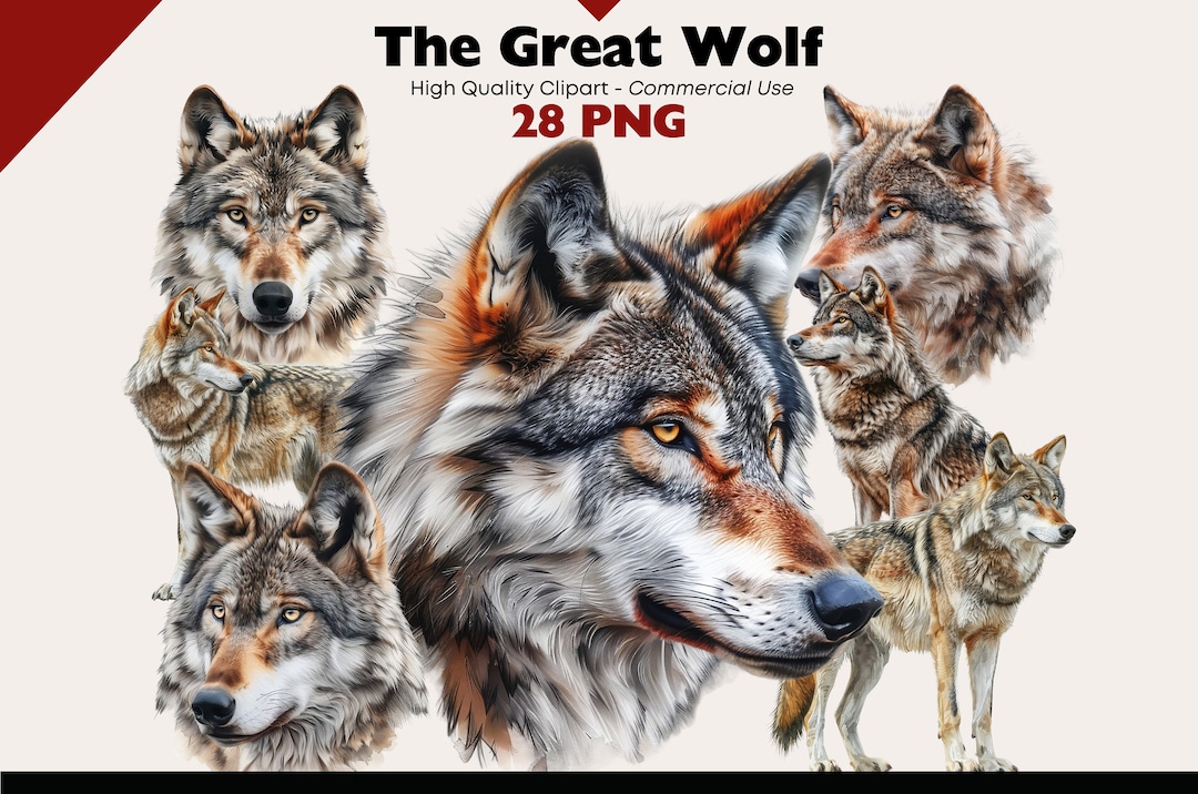 Great Wolf Clipart Bundle, Gray Wolf Illustrations, Digital Wildlife ...