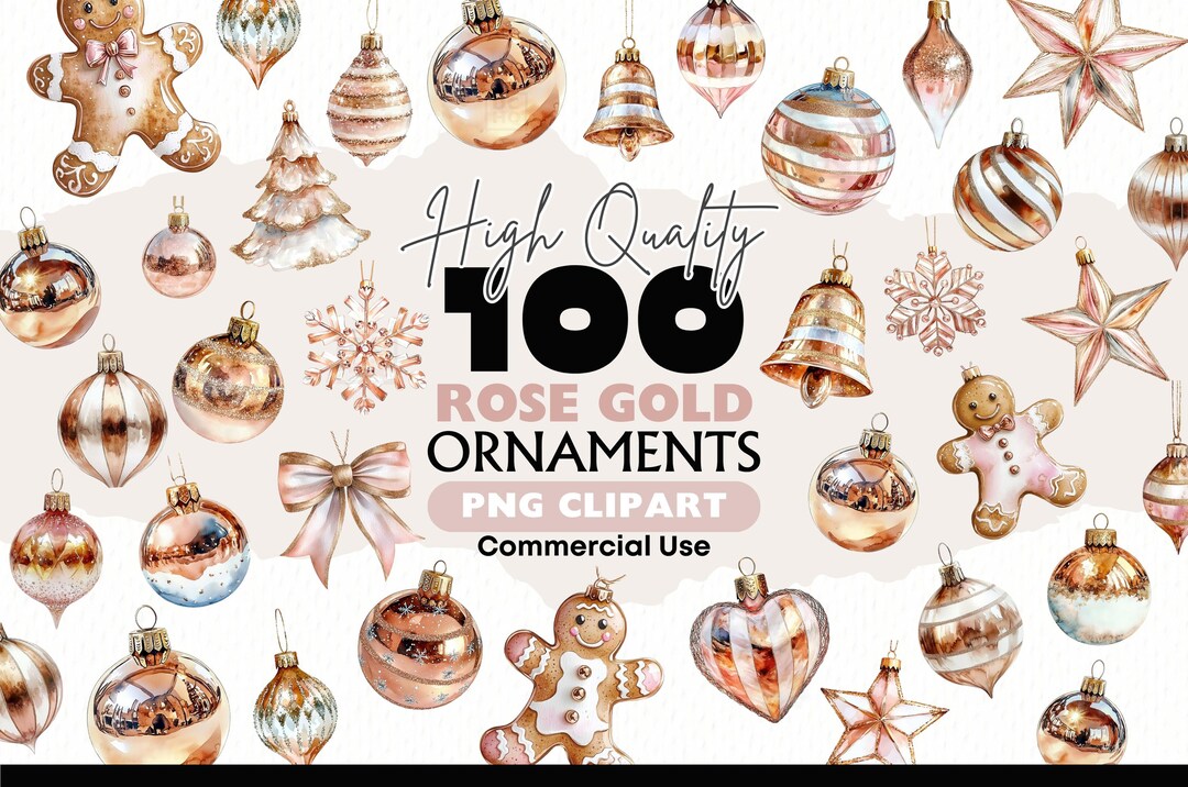 Rose Gold Christmas Ornaments Clipart Bundle Winter Graphics Digital ...