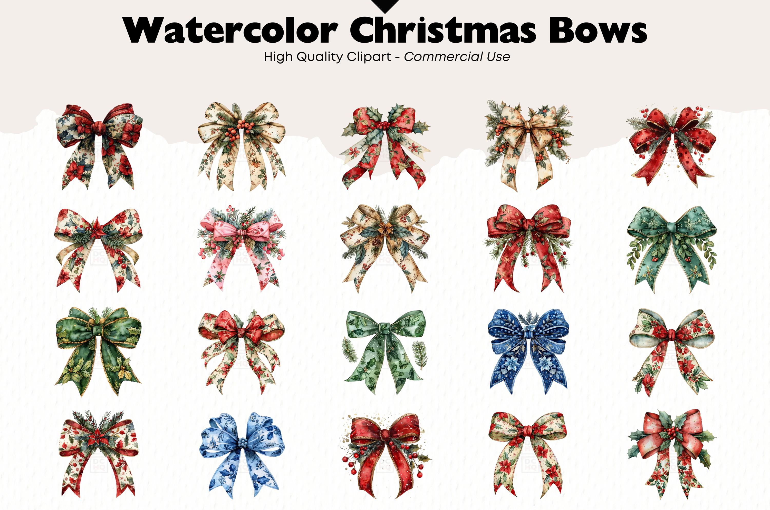 Christmas Bows Clipart Bundle Traditional Winter Graphics Digital ...