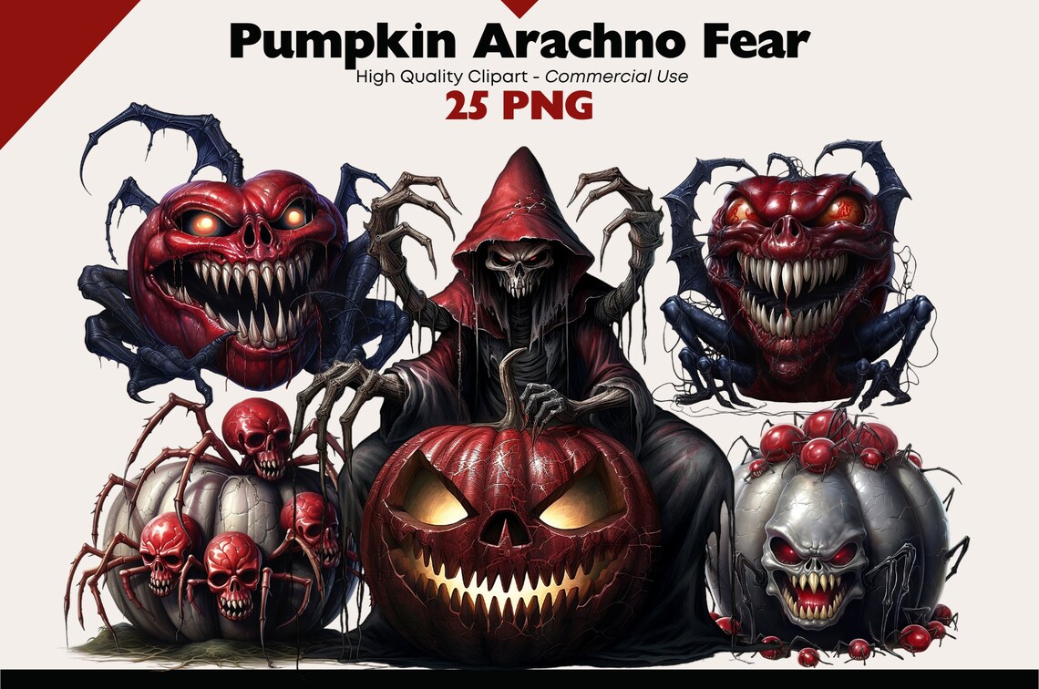 Scary Pumpkin Clipart, Gourds Digital Download, PNG Pumpkin, Halloween ...