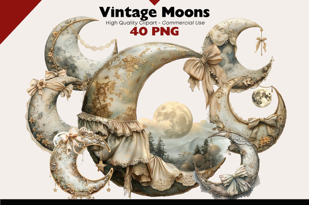Vintage Fantasy Moons Clipart Bundle, Victorian Moon Watercolor ...