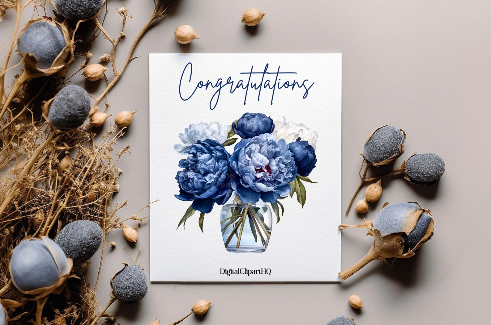 Blue Peony Clipart Bundle, Watercolor Peonies Clipart Graphics Set ...