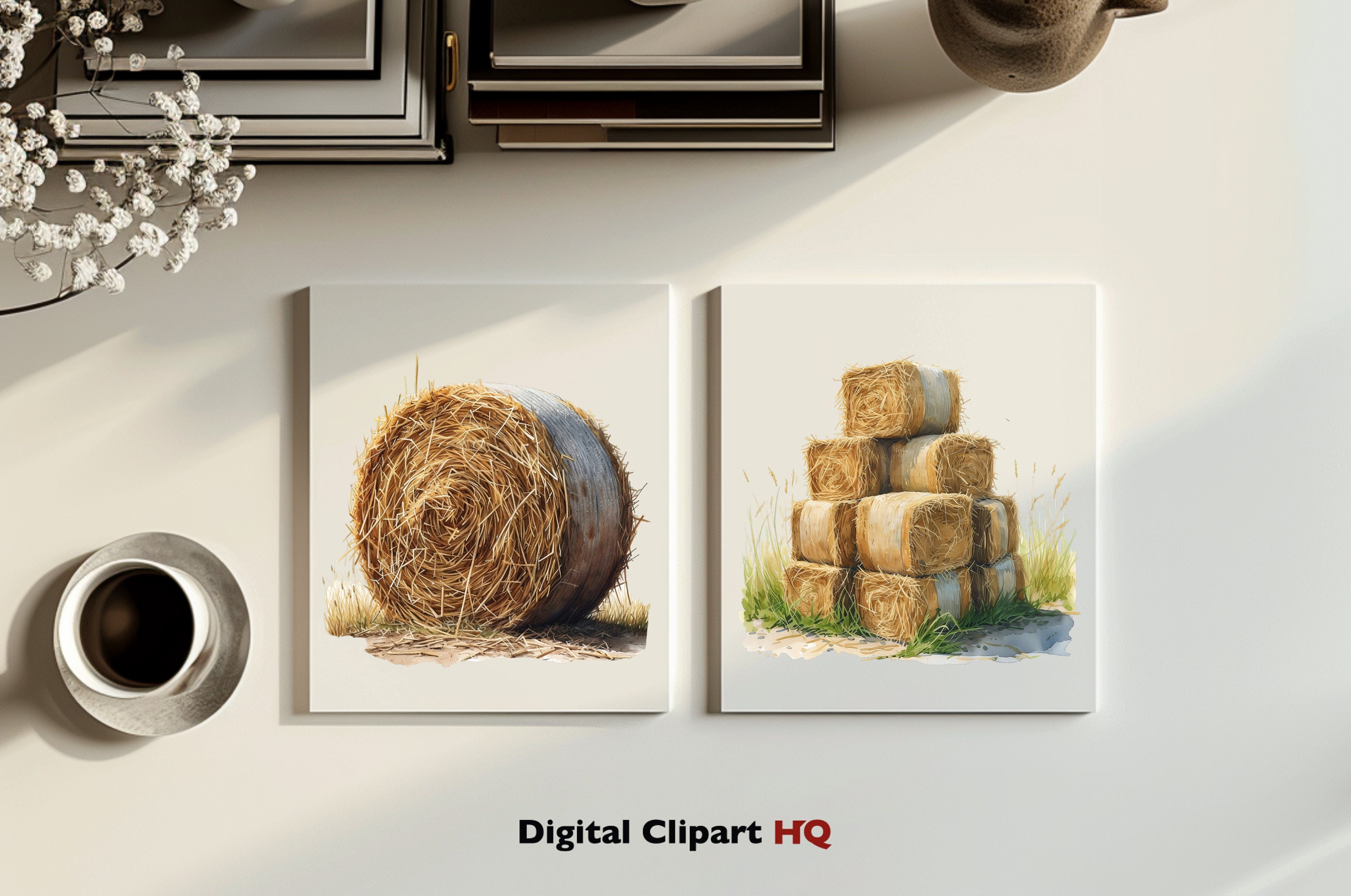 Bale of Hay Clipart Bundle, Farm Yard Hay Watercolor, Farming ...