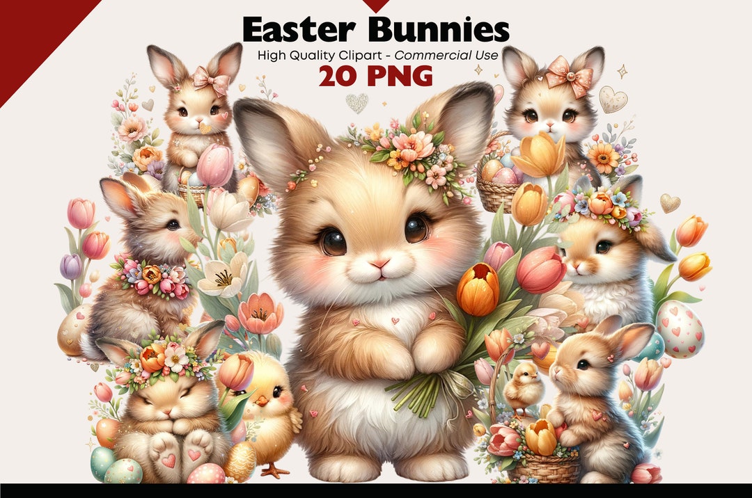 Easter Bunnies Clipart Bundle, Cute Bunny Watercolor, Nursery Bunny ...