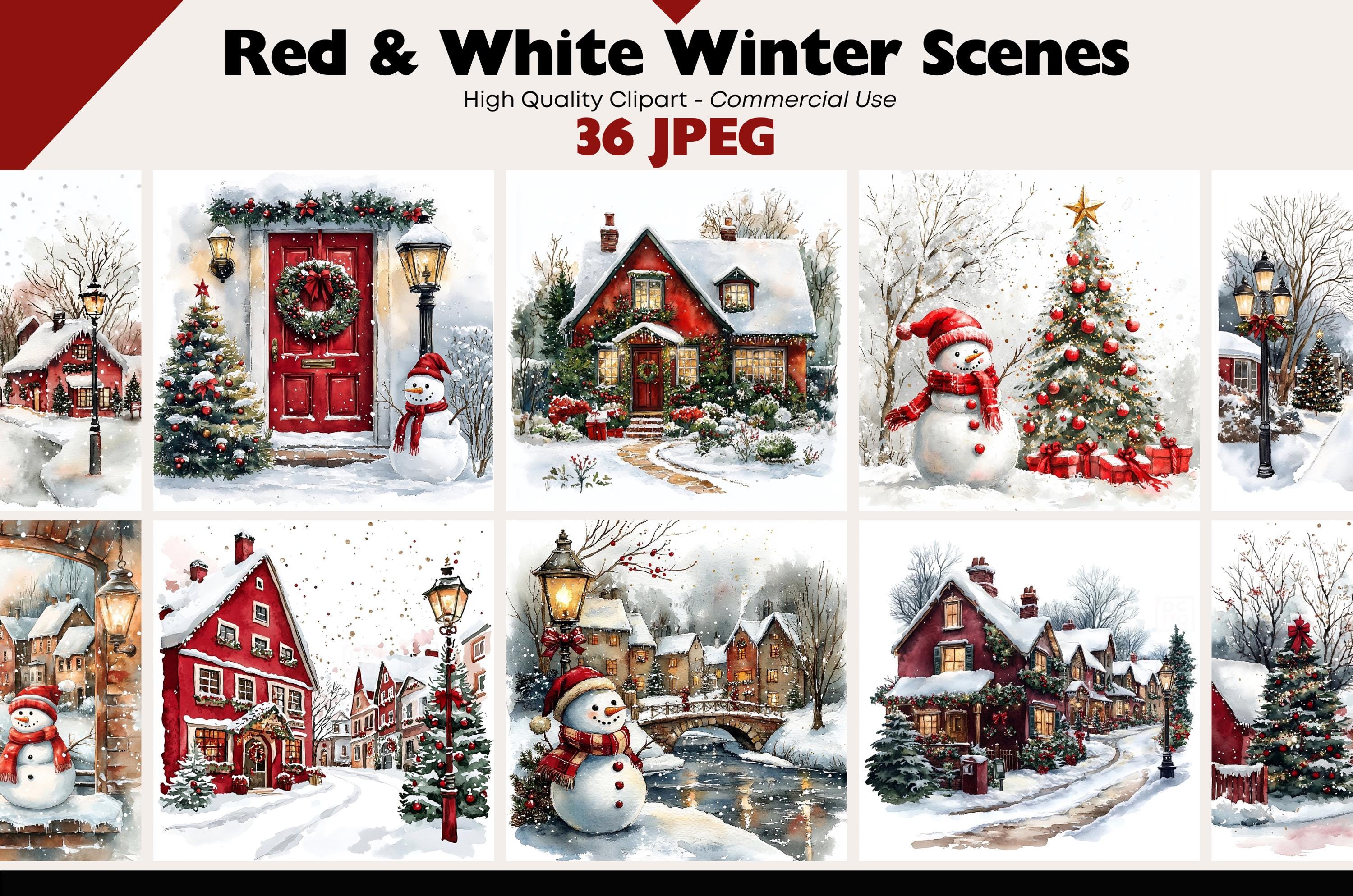 Winter Scenes Clipart Bundle Snowy Landscapes Graphics Digital Download ...