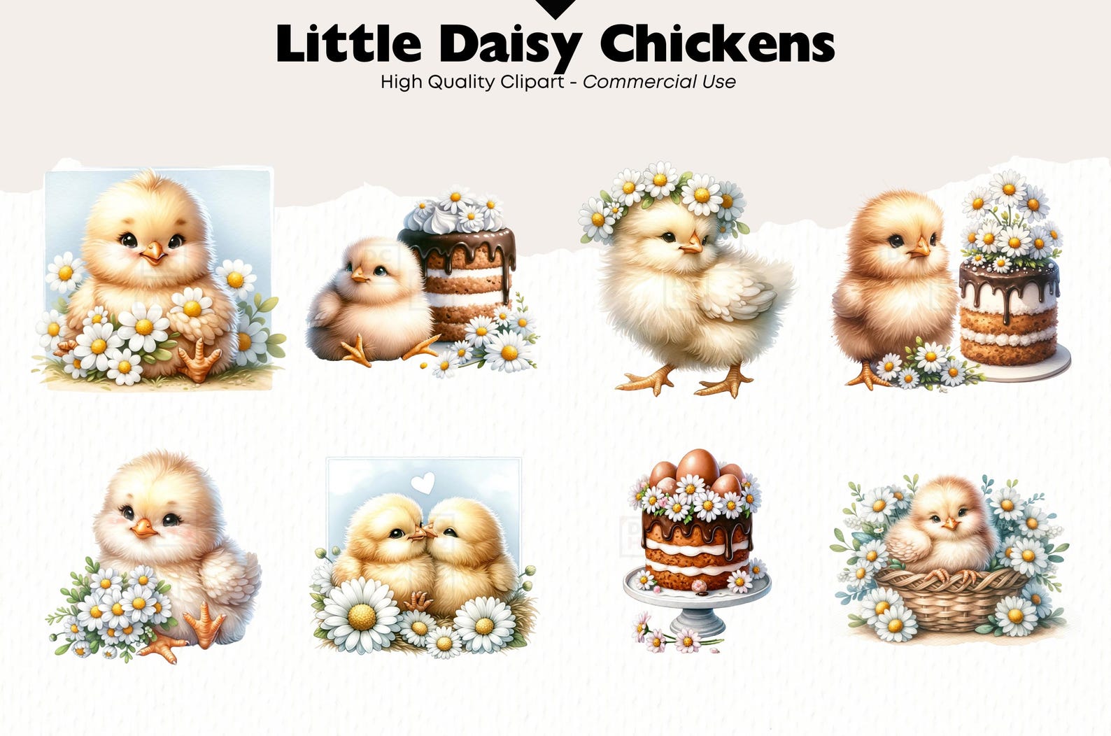 Cute Daisy Chickens Clipart Bundle Spring Animals Digital Download PNG ...
