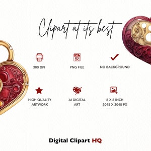 Lock and Key Clipart Bundle, Heart Lock PNG, Romantic Clip Art, Key to ...