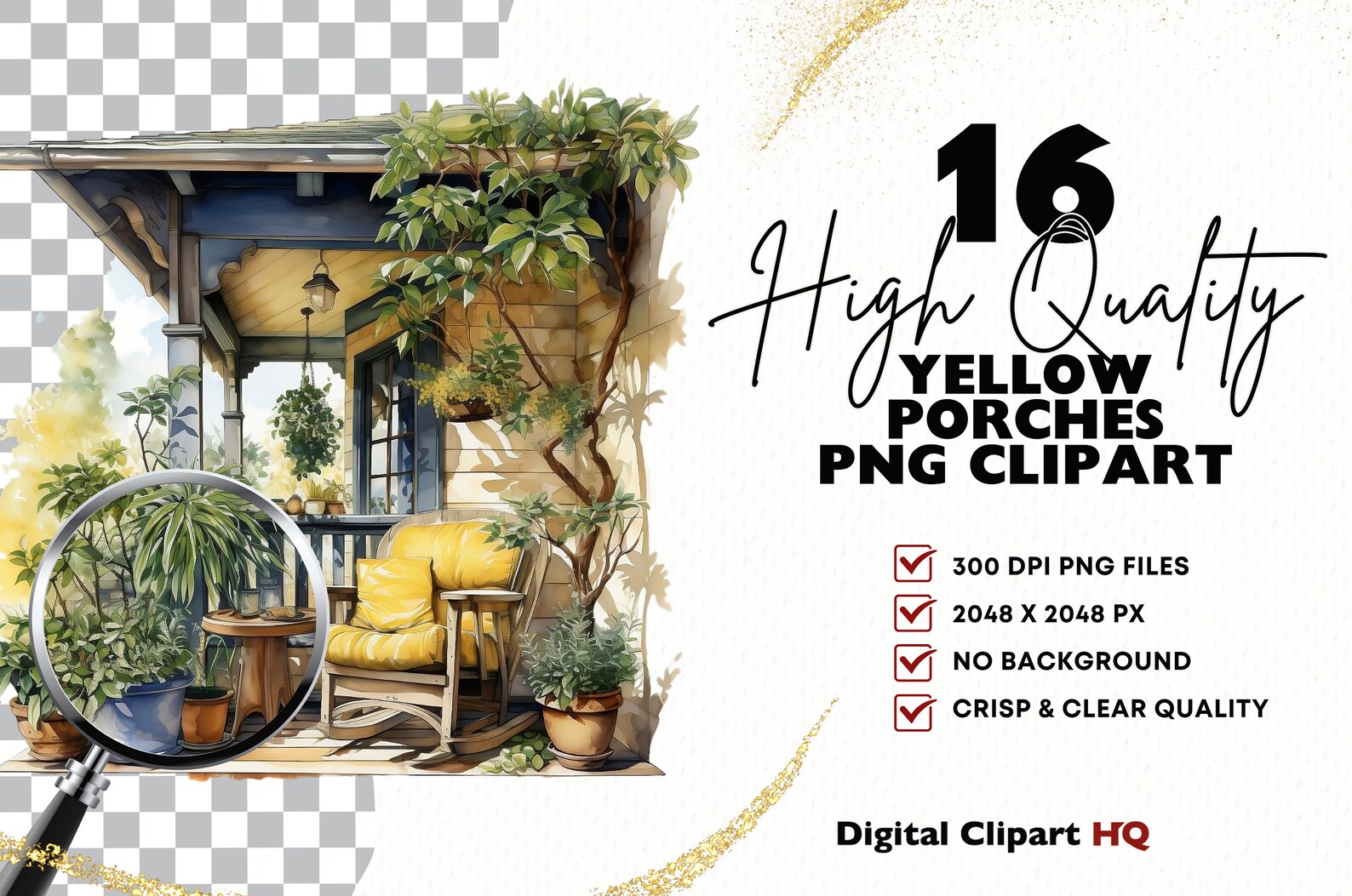 Farmhouse Porch Clipart, Yellow Porch Watercolor, Cozy Porch PNG ...