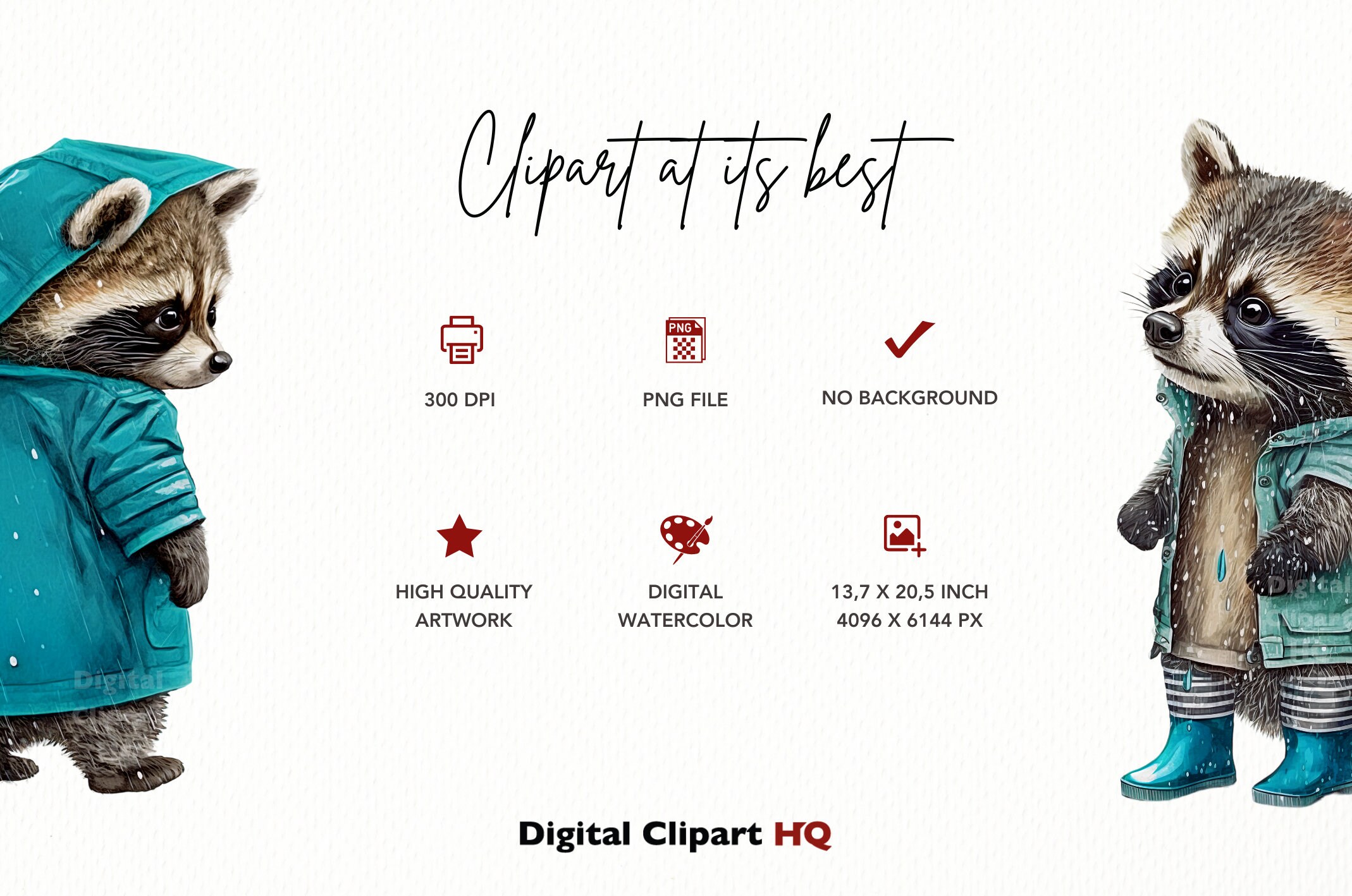 Rainy Raccoon Clipart Bundle Blue Raincoat Watercolor Clipart - Etsy