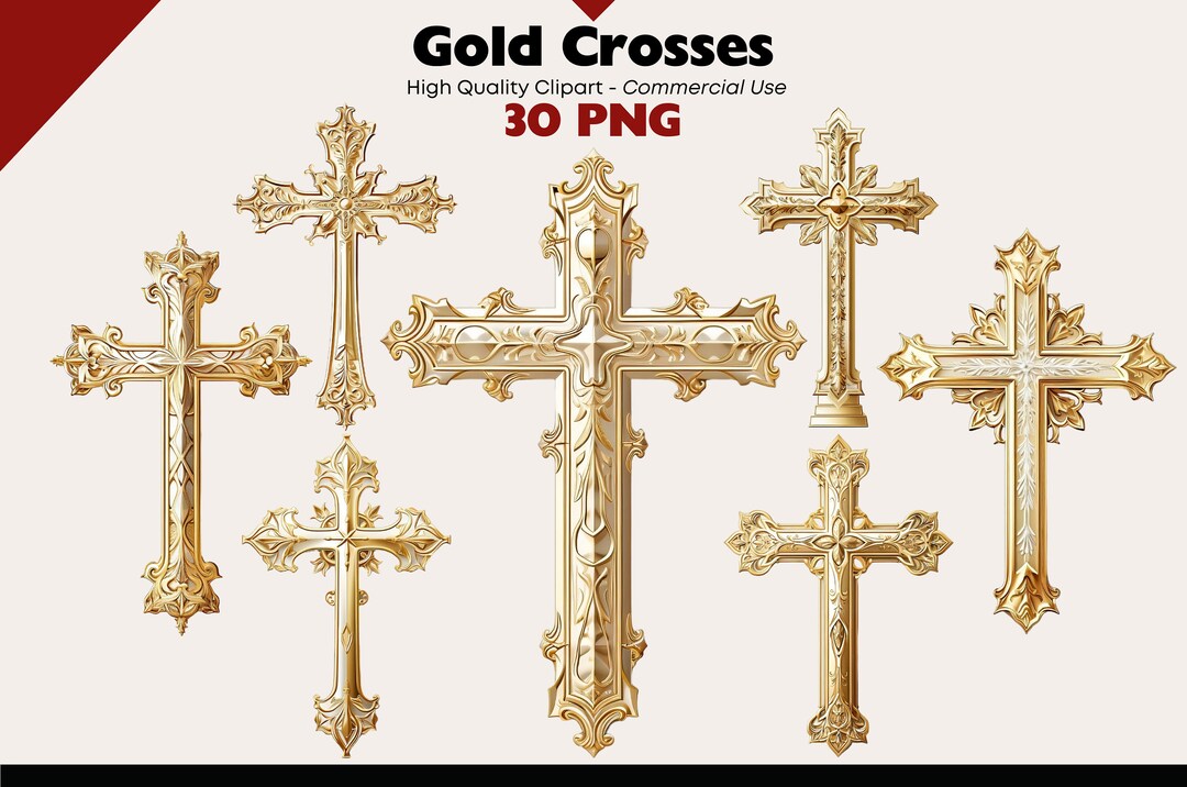 Gold Cross Clipart Bundle, Vintage Cross PNG, Religious Graphics ...