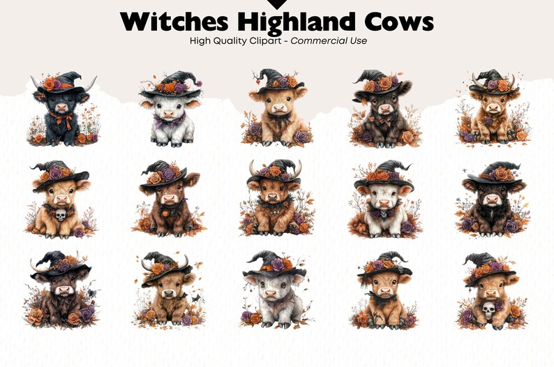 Halloween Highland Cow Clipart Bundle Autumn Decor Elements Scottish ...