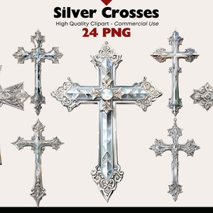 Silver Cross Watercolor Clipart Bundle - Vintage Christian Religious ...