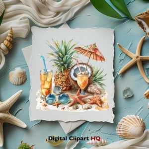 Sunny Beach Day Clipart Bundle Cute Beach Illustrations Watercolor ...