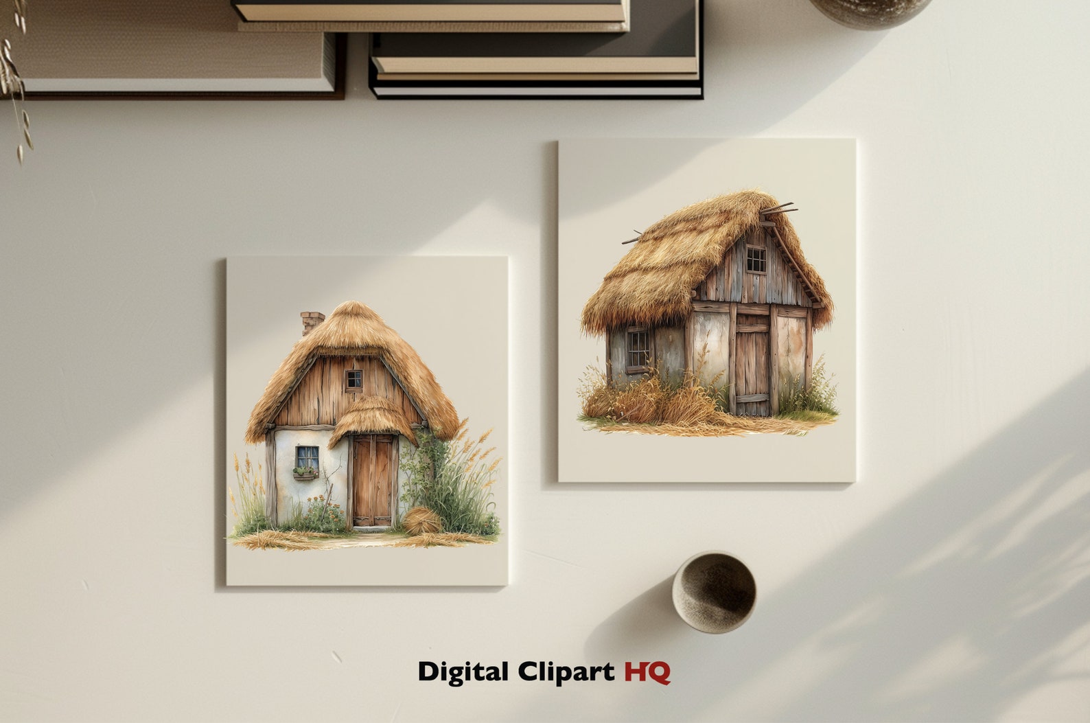 Rustic Hay Huts Clipart Bundle, Countryside Hay House Watercolor, Rural ...