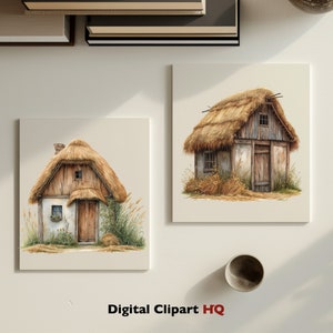 Rustic Hay Huts Clipart Bundle, Countryside Hay House Watercolor, Rural ...