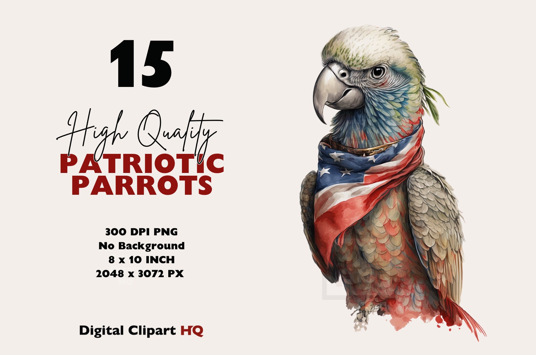 Parrot Clipart Bundle, Patriotic Parrot PNG, Exotic Bird Graphics ...