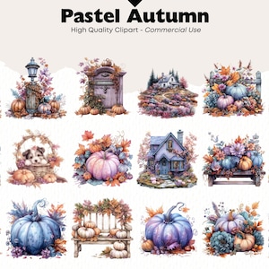 Pastel Autumn PNG Clipart Big Bundle Watercolor Pastel Halloween PNG ...