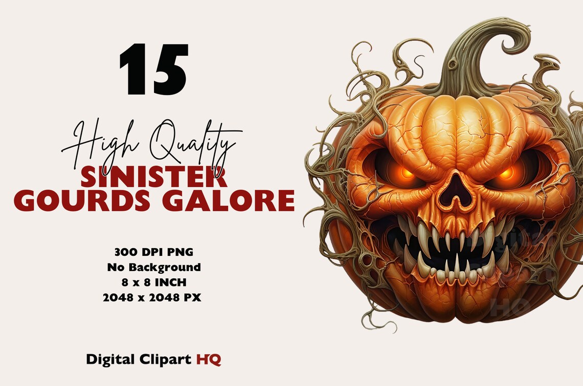 Scary Pumpkin Clipart, Gourds Digital Download, PNG Pumpkin, Halloween ...