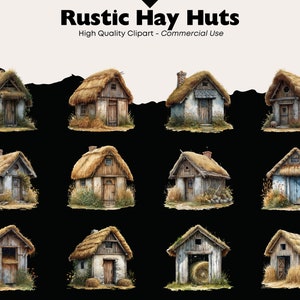 Rustic Hay Huts Clipart Bundle, Countryside Hay House Watercolor, Rural ...