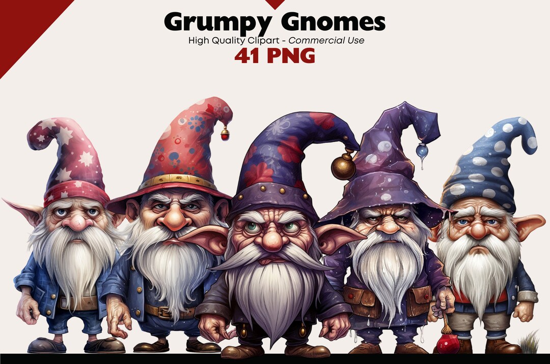 Grumpy Gnome Clipart Bundle, Magical Elf Watercolor PNG, Goblin Digital ...