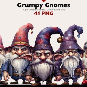 Grumpy Gnome Clipart Bundle, Magical Elf Watercolor PNG, Goblin Digital ...