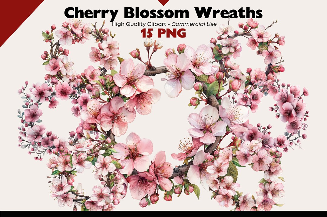 Cherry Blossom Clipart Bundle Spring Flowers Digital Download PNG ...
