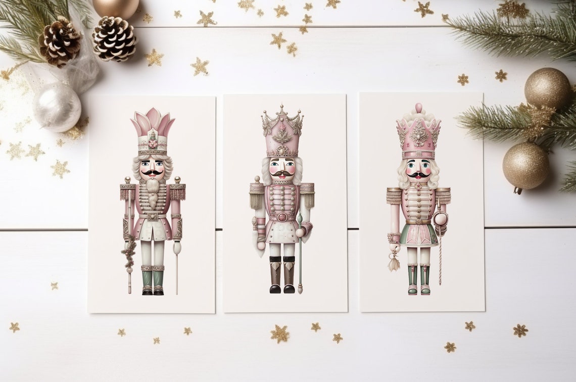 Pink Christmas Nutcracker Clipart Set, Yuletide Watercolor, Cute ...