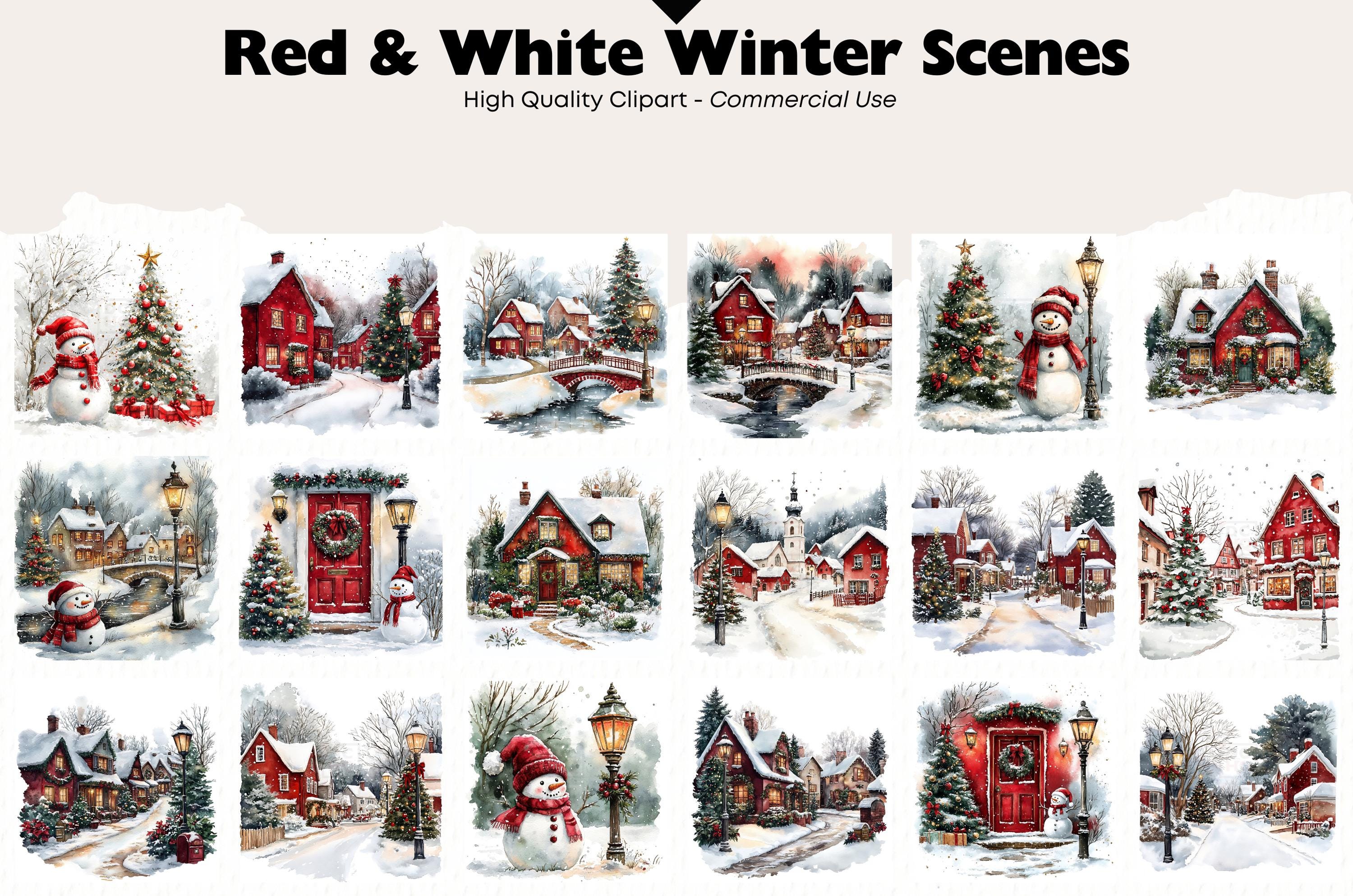 Winter Scenes Clipart Bundle Snowy Landscapes Graphics Digital Download ...