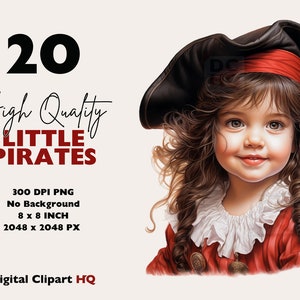 Little Pirates Clipart Set, Victorian Kids Watercolor PNG, Kids Pirate ...