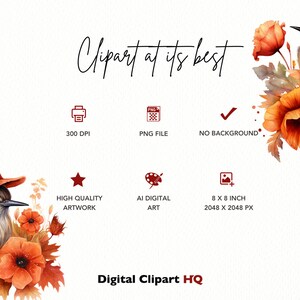 Whimsical Autumn Birds Clipart, Magical Bird Watercolor Bundle, Witches ...