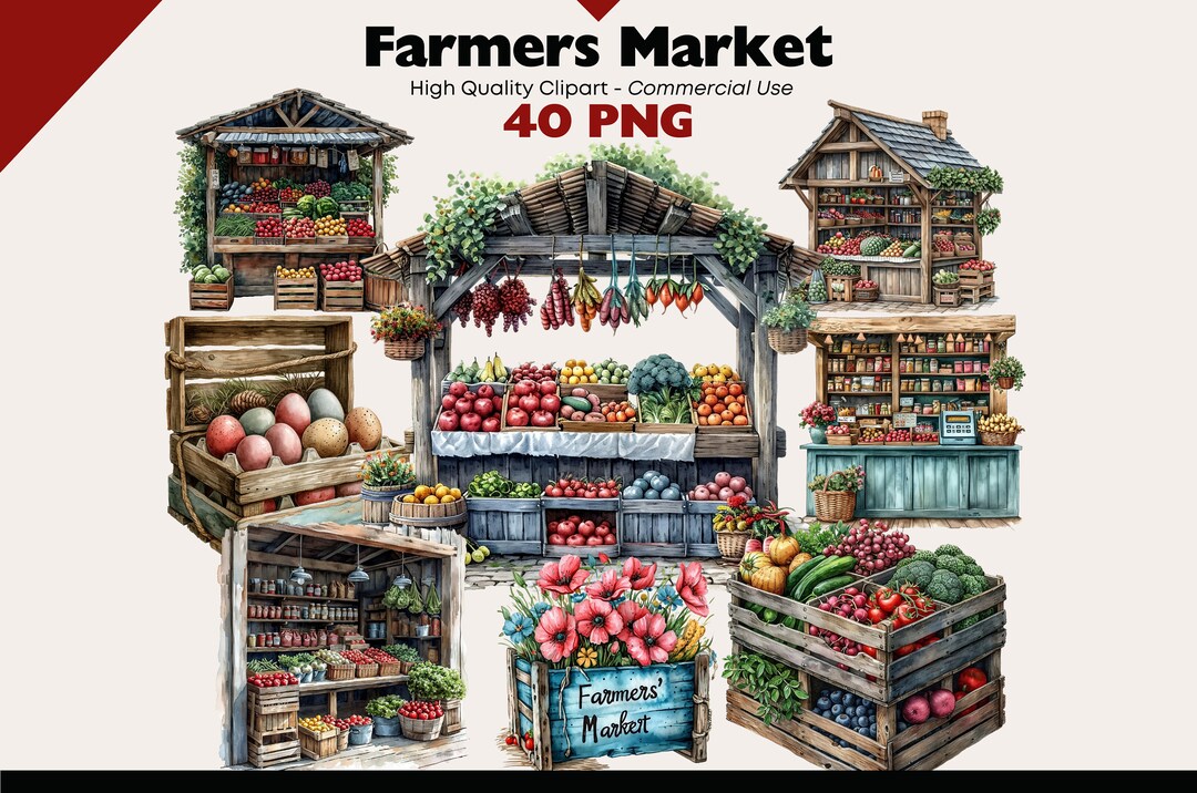 Farmers Market Clipart Bundle, Spring Market Watercolor, Farm Printable ...
