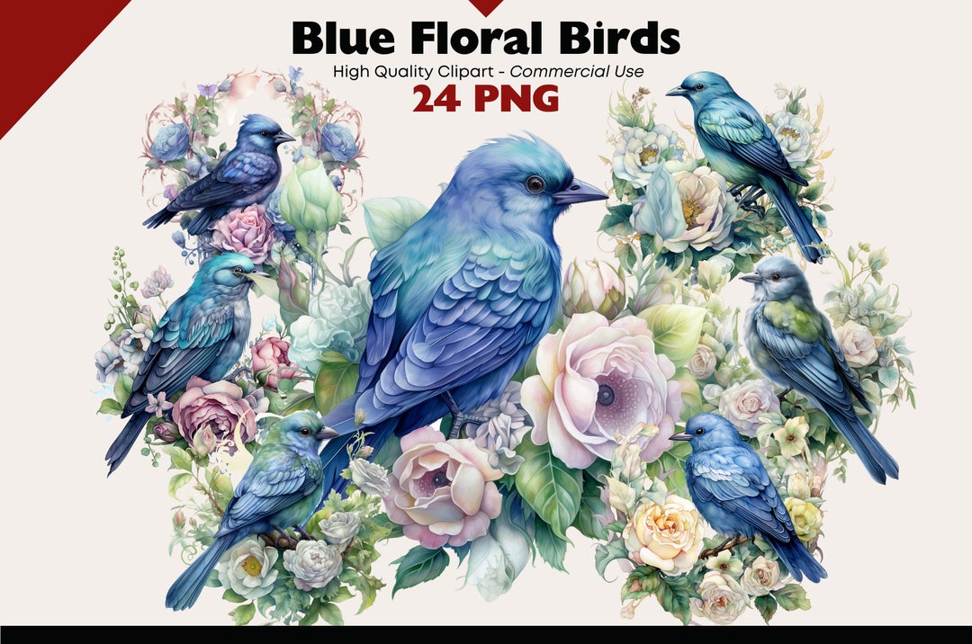 Beautiful Blue Birds Clipart Bundle, Spring Birds PNG, Watercolor ...