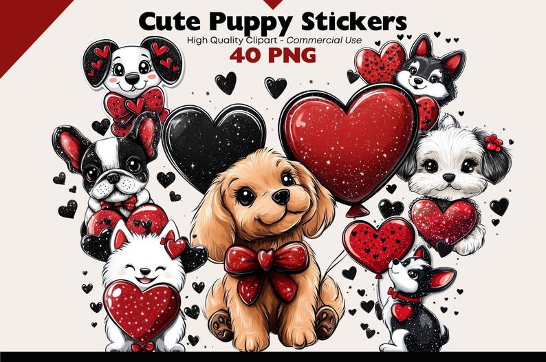 Pacote de Clipart de Cachorros para o Dia dos Namorados, Aquarela ...