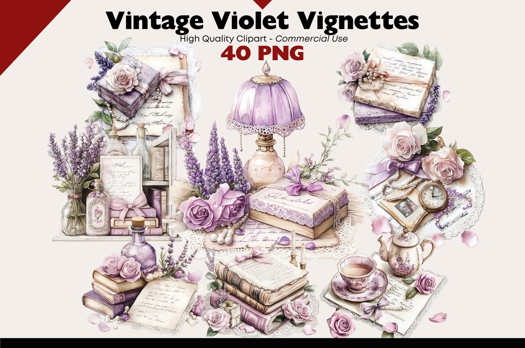 Vintage Violet Vignettes PNG Clipart Commercial Use Shabby Chic ...