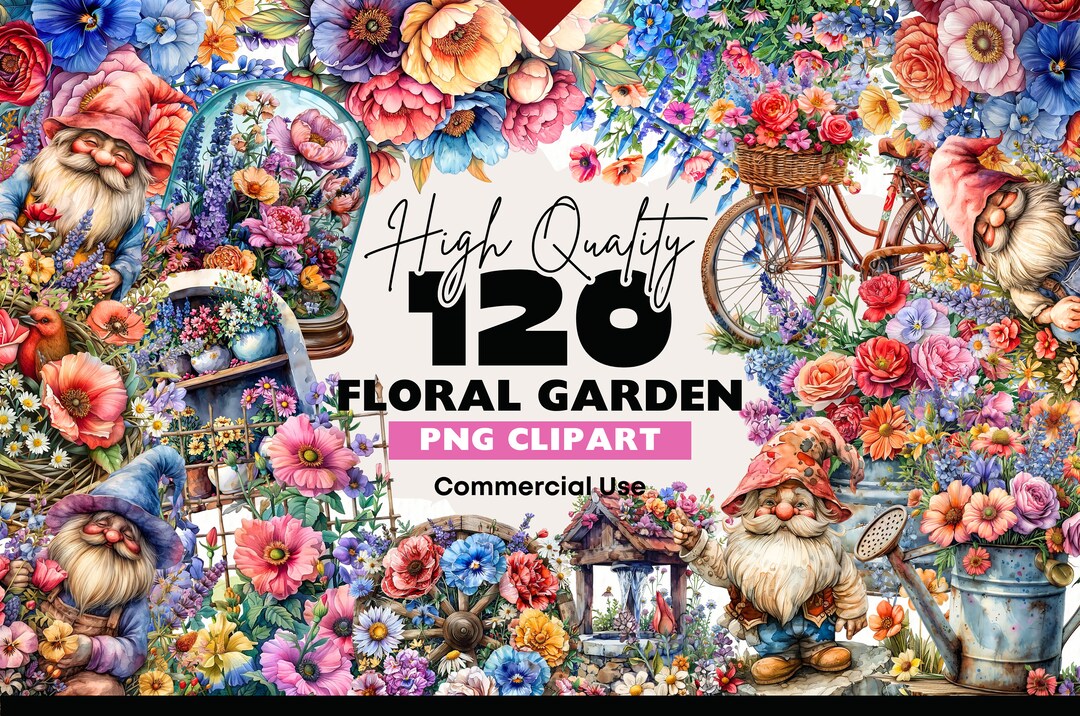 Big Floral Garden Clipart Bundle, Watercolor Gardening Graphics ...