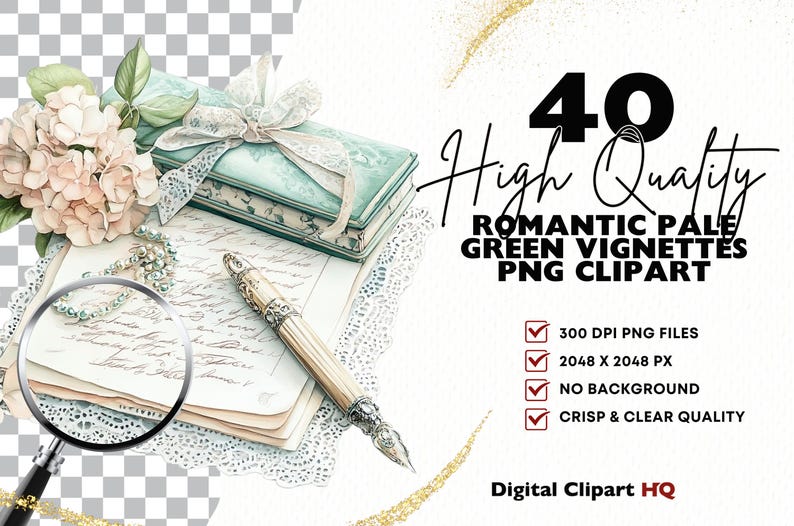 Vintage Green Vignettes PNG Clipart Commercial Use Shabby Chic Graphics ...