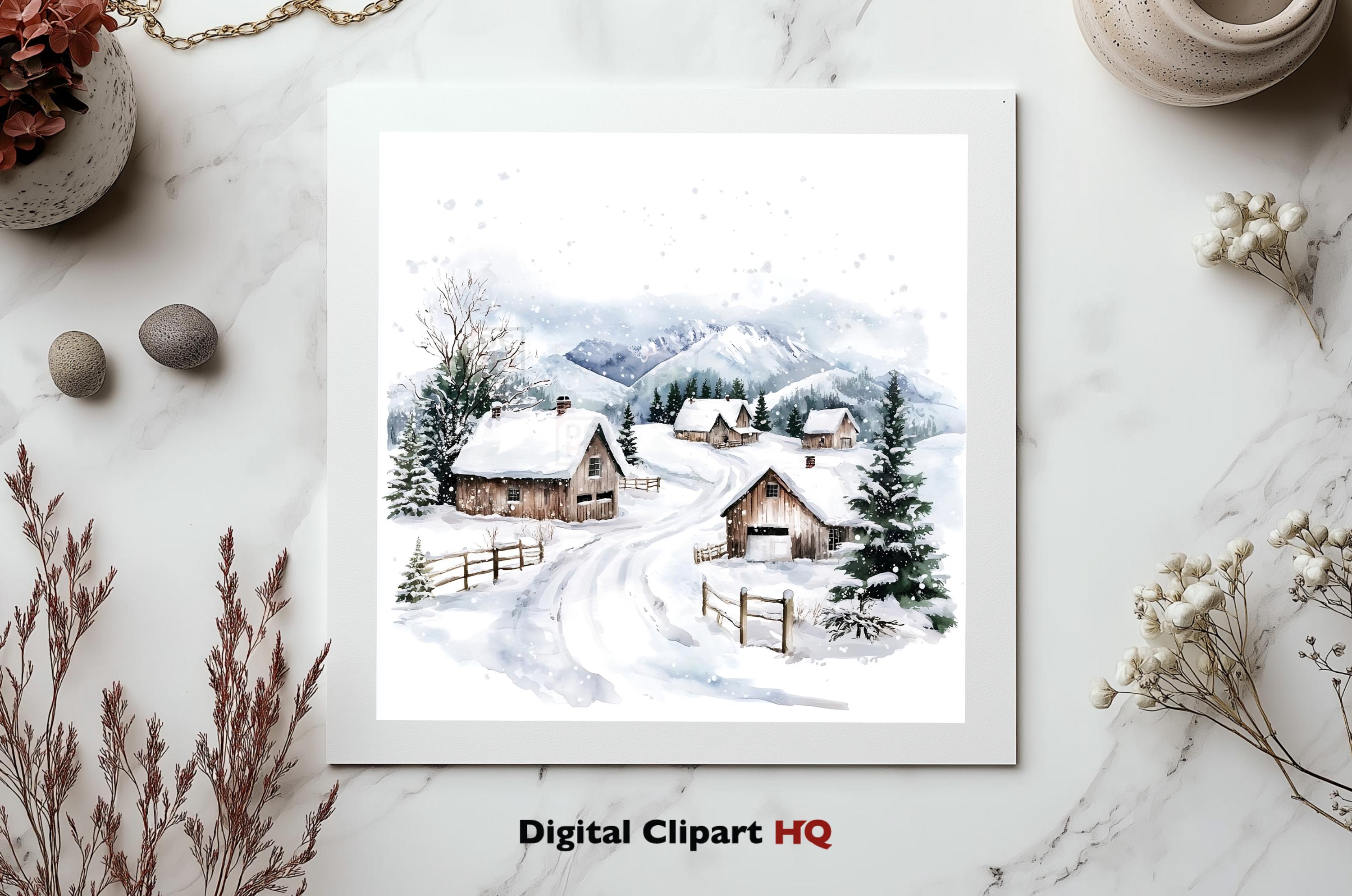 Winter Scenes Clipart Bundle Snowy Landscapes Graphics Digital Download ...